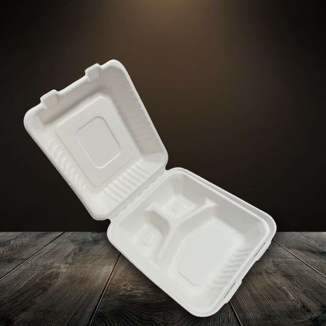 Menübox aus Bagasse mit Deckel 3 geteilt – sil-pack.de